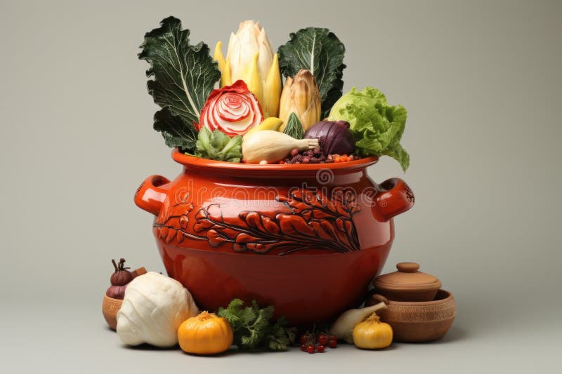 Traditional Korean Earthenware Pot with Kimchi Ingredients Stock Photo ...