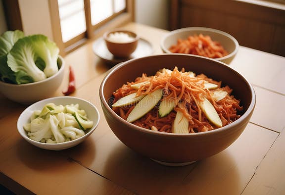 Traditional Korean Table Setting with Fresh Vegetables and Kimchi Stock Image - Image of gourmet ...
