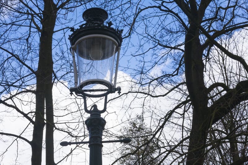 Traditional Lampost with Trees and Blue Sky Stock Image - Image of park ...