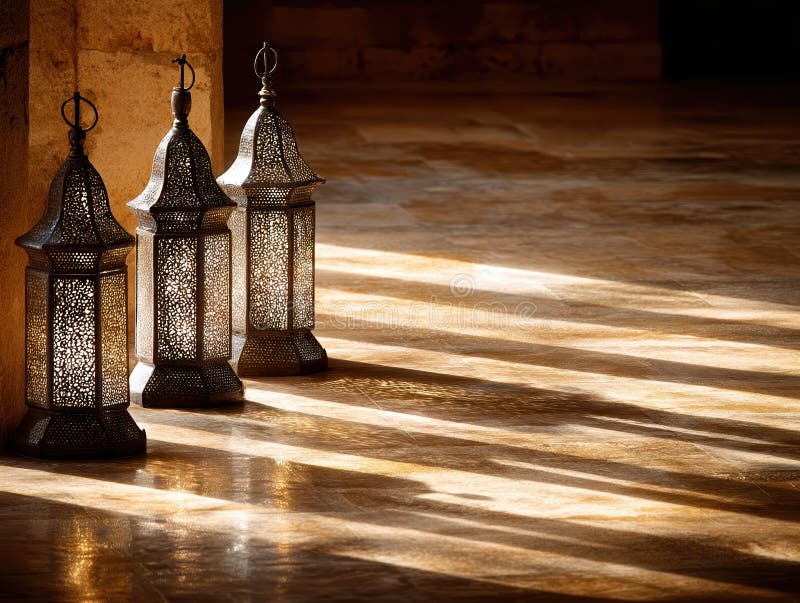 Traditional Lanterns Illuminate Archway with Evening Hues and Patterned ...