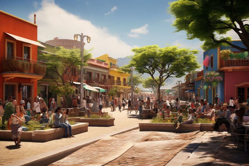 Traditional Latin American Village Square Filled Stock Illustration ...