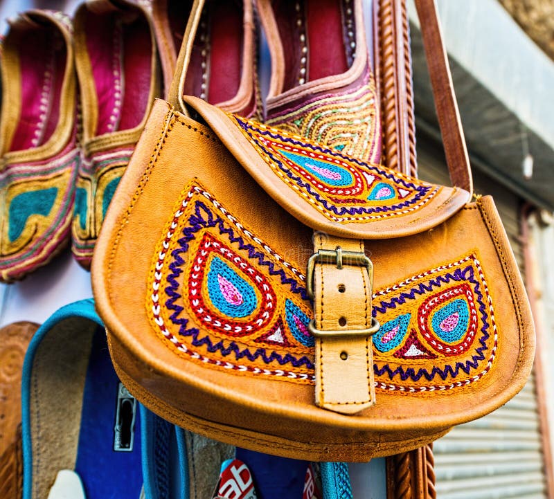 Traditional Leather Ethnic Bag at a Market Stock Photo - Image of ...
