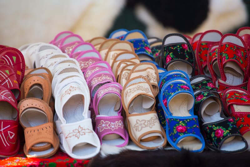 Traditional Leather Slippers, Zakopane, Poland Stock Image - Image of ...
