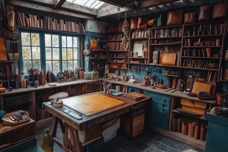 Traditional Leather Workshop Tools Materials Showcasing Craftsmanship Heritage Stock Photos ...