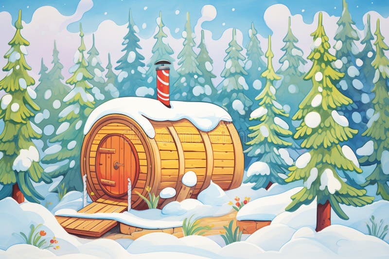 A Traditional Log Sauna Steaming Against a Backdrop of Snow-capped ...
