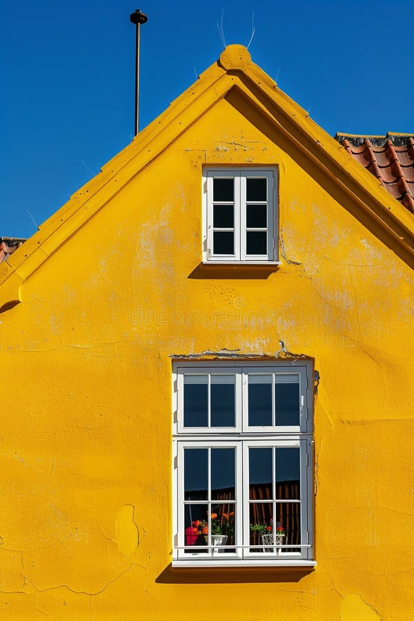 A Traditional Looking Yellow House in Suburb Area Stock Image - Image ...
