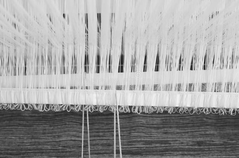 Traditional Loom Detail with Wool Yarn in Black and White Stock Photo ...
