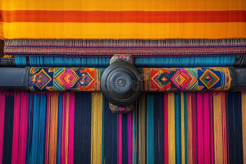 Traditional Loom Weaving Vibrant Multicolored Threads into a Textile ...