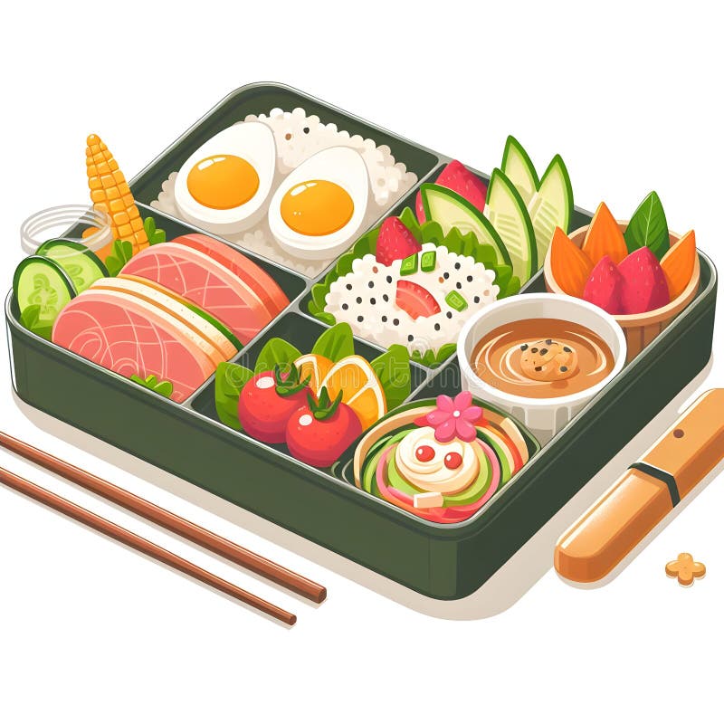 Traditional Lunch Box Menu Ingredient Healthy Food Stock Illustration ...