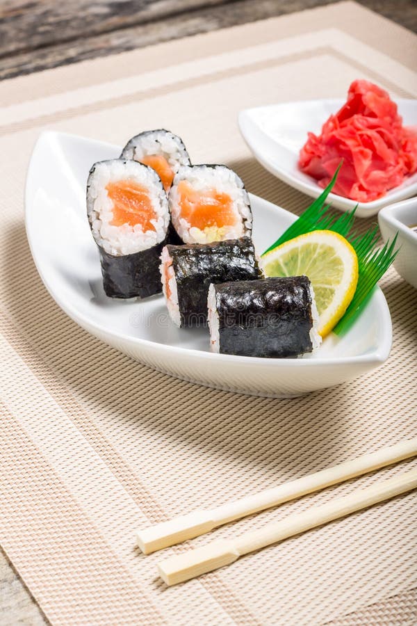Traditional Maki Sushi Served with Wasabi and Ginger Stock Image ...