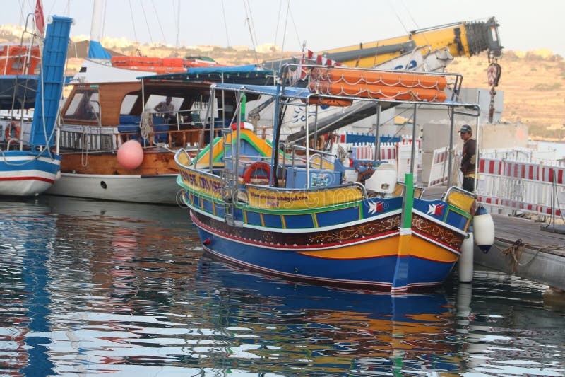 Traditional Maltese Boat in Harbor, Bugibba, Malta Editorial Stock ...