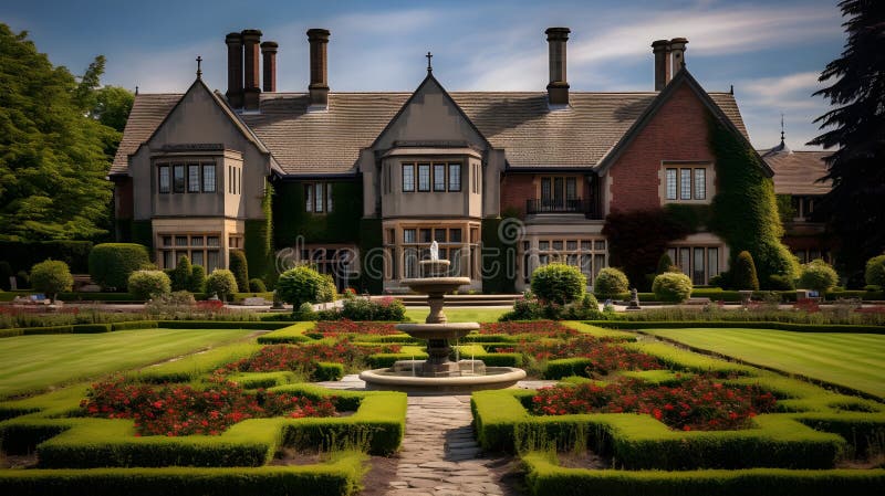 Traditional Manor House Surrounded by Sprawling Gardens Stock ...
