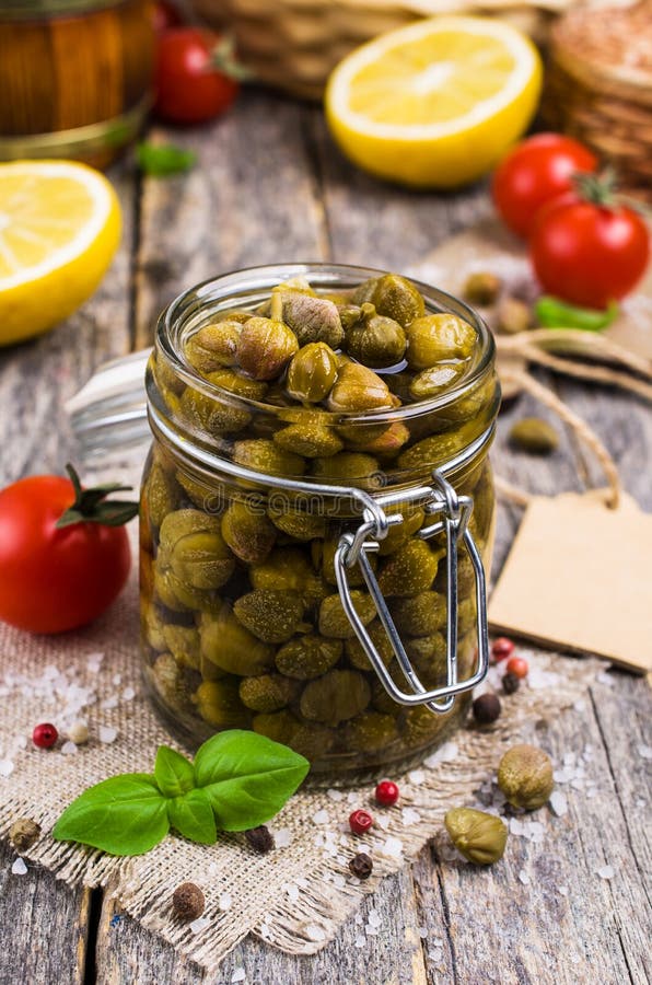 Traditional Marinated Capers Stock Photo - Image of bowl, burlap: 114349486