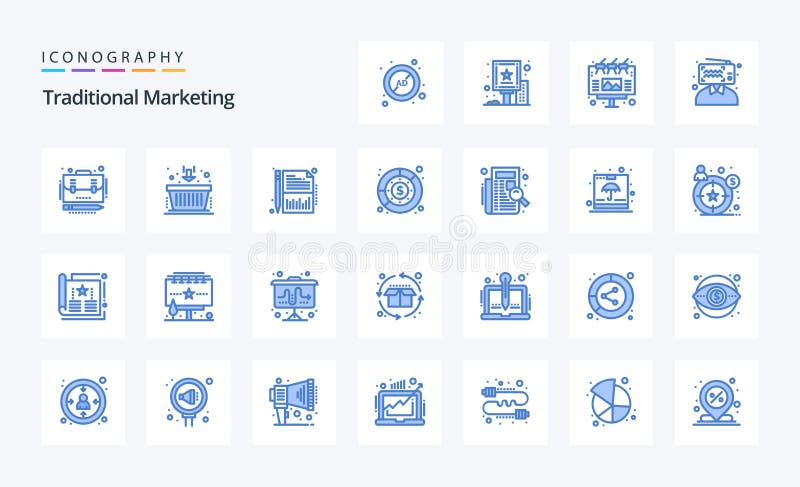 25 Traditional Marketing Blue Icon Pack Stock Vector - Illustration of ...