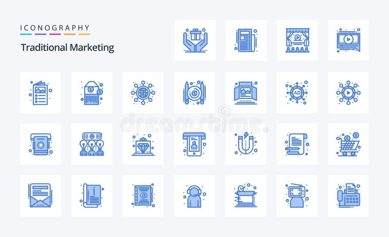 25 Traditional Marketing Blue Icon Pack Stock Vector - Illustration of ...