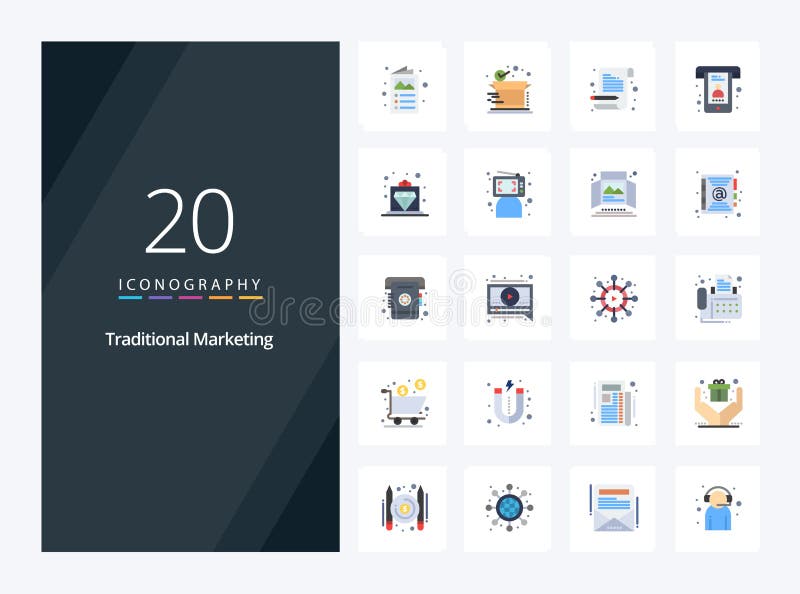 20 Traditional Marketing Flat Color Icon for Presentation Stock Vector ...