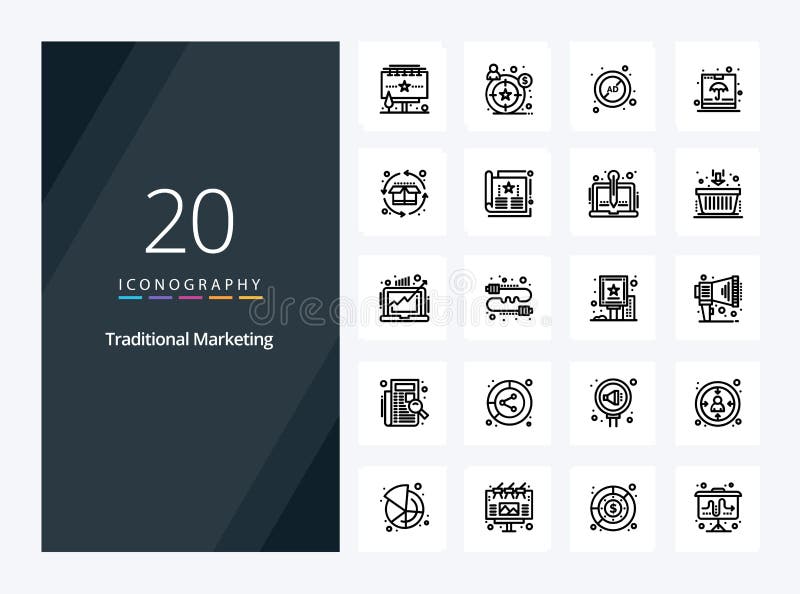 20 Traditional Marketing Outline Icon for Presentation Stock Vector ...
