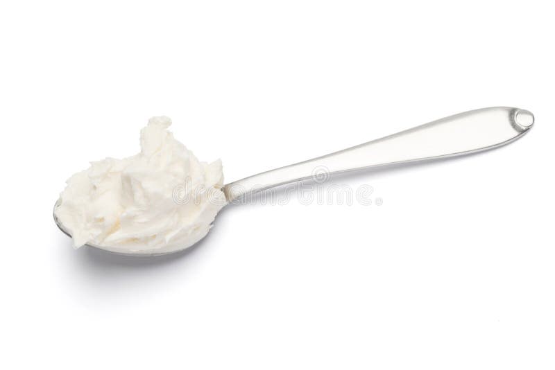 Traditional Mascarpone Cheese in Spoon Isolated on White with Clipping ...