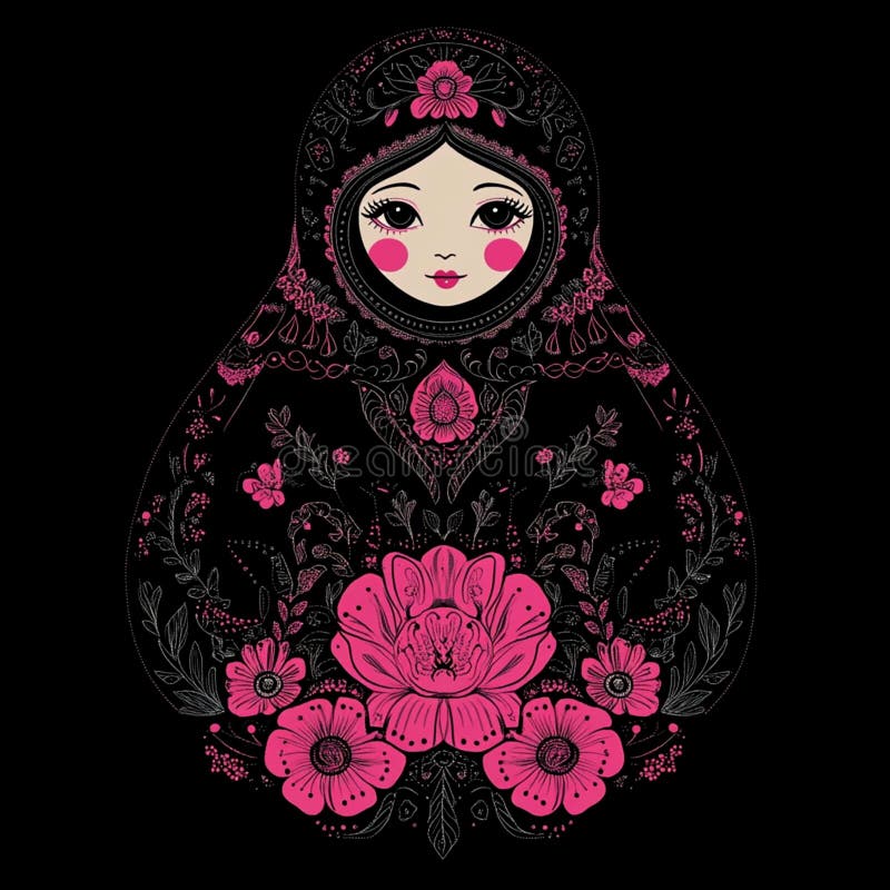 Drawing of Traditional Cute Matryoshka Doll with Bright Patterns on ...
