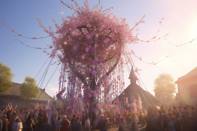 Traditional Maypole Dance Performed by a Stock Illustration ...