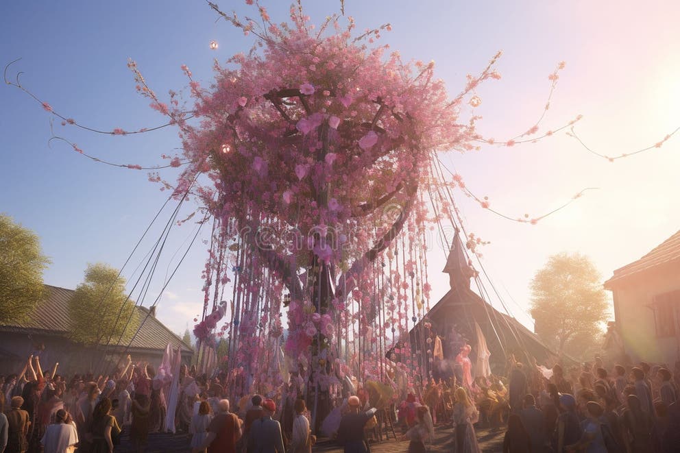 Traditional Maypole Dance Performed by a Stock Illustration ...