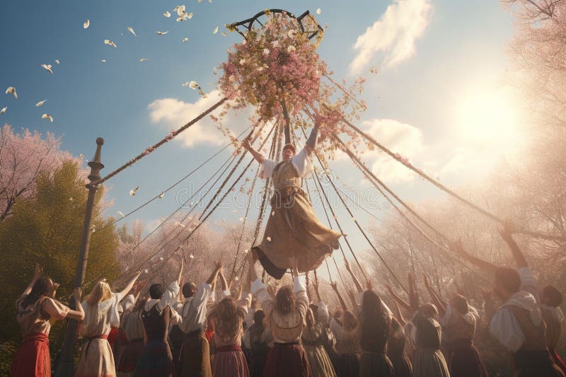 Traditional Maypole Dance Performed by a Stock Illustration ...
