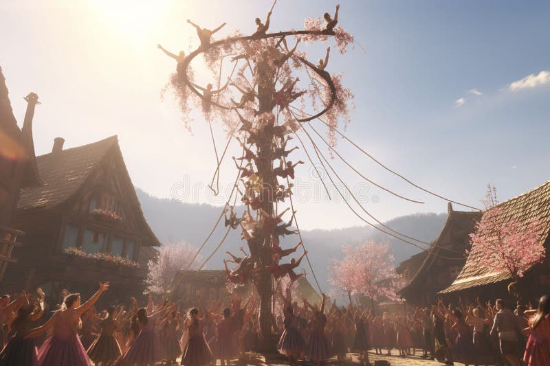 Traditional Maypole Dance Performed by a Stock Illustration ...