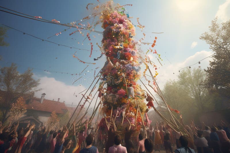 Traditional Maypole Dance Performed by a Stock Illustration ...