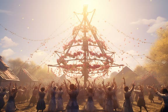 Traditional Maypole Dance Performed by a Stock Illustration ...