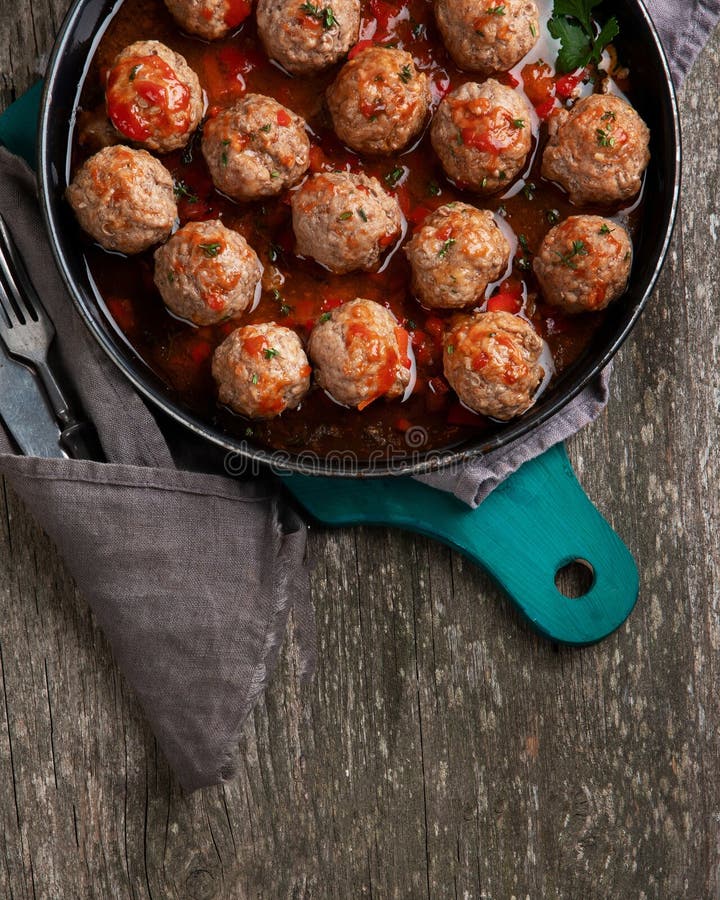 Traditional Meatballs in Frying Pan Stock Image - Image of appetizer ...