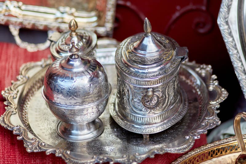 Traditional Metal Dishes in the Moroccan Style Stock Image - Image of ...