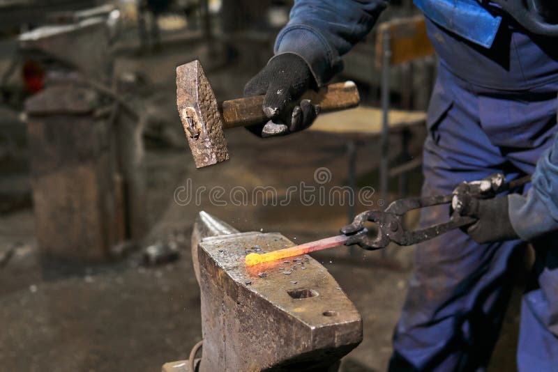 Traditional Metal Forging in a Forge with a Hammer and Chisel Stock ...