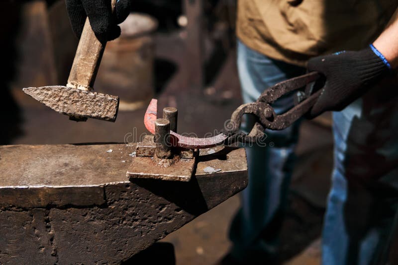 Traditional Metal Forging in a Forge with a Hammer and Chisel Stock ...