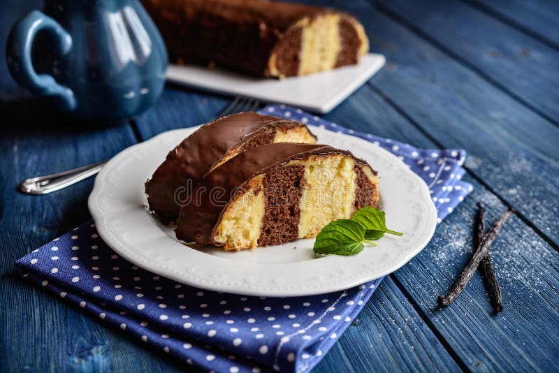 Traditional Meter Cake with Vanilla Cream Stock Image - Image of ...