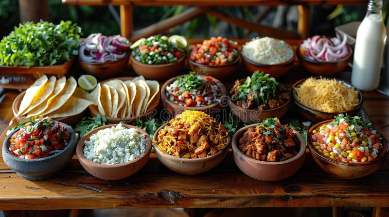 A Traditional Mexican Feast with a Variety of Dishes. Stock Photo ...