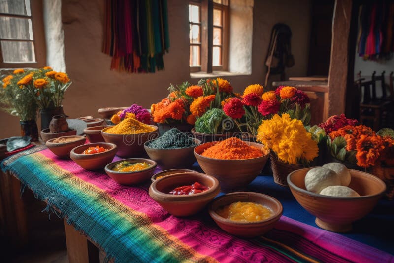 Traditional Mexican Meal Table Setting. Generative Ai Stock ...