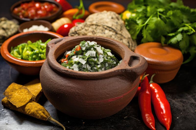Traditional Mexican Molcajete Filled with Freshly Made Salsa Stock ...