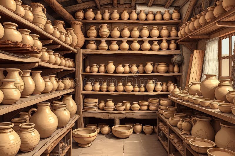 Traditional Mexican Pottery Workshop Stock Illustration - Illustration ...