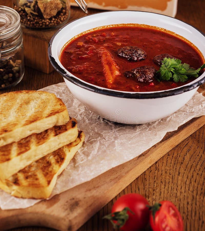 Traditional Mexican Red Pozole Soup in Bowl Stock Image - Image of ...