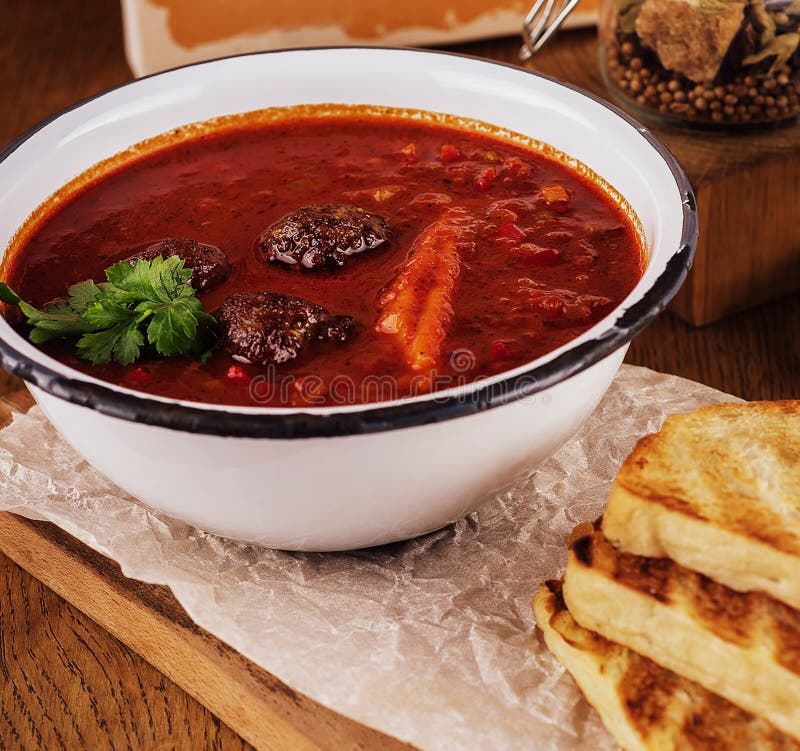 Traditional Mexican Red Pozole Soup in Bowl Stock Image - Image of corn ...