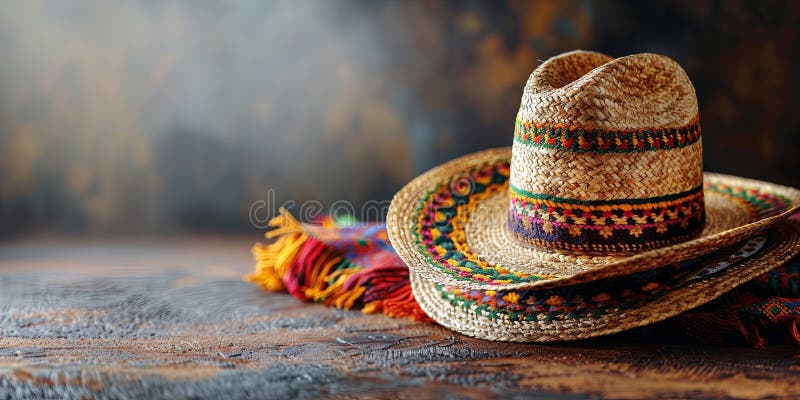 Traditional Mexican Straw Hat with Woven Colorful Design Stock ...
