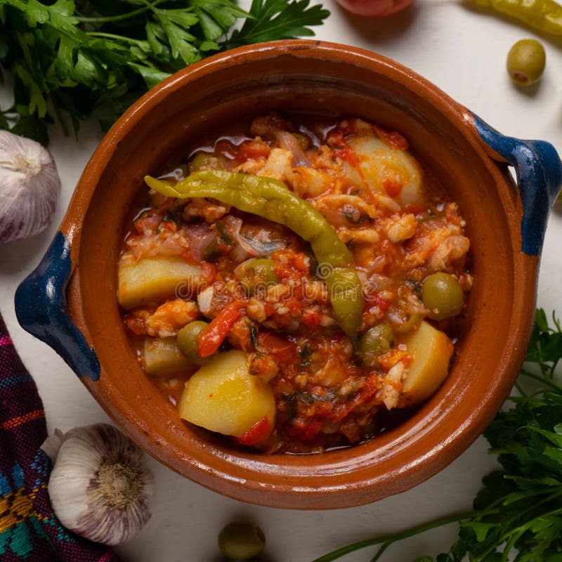 Mexican Style Cod Called a La Vizcaina on White Background Stock Image ...