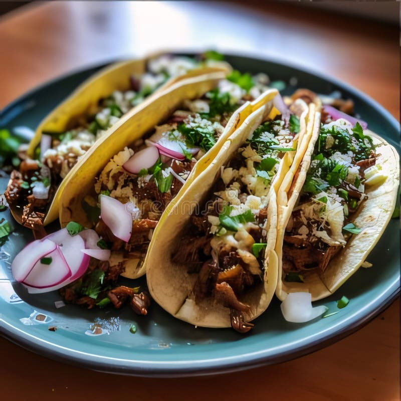 Traditional Mexican Tacos with Beef, Corn, Onion and Cilantro Stock ...