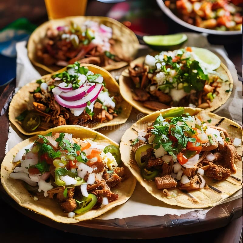 Traditional Mexican Tacos with Beef, Onion and Cilantro Stock ...