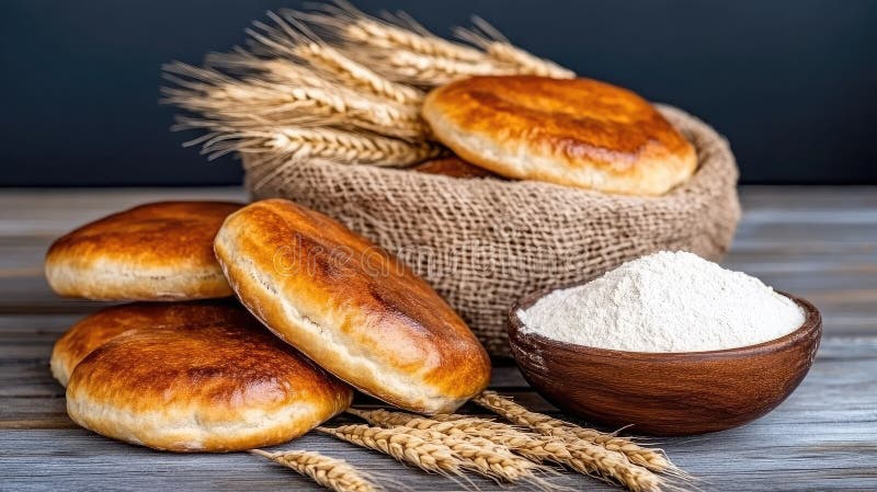 Traditional Middle Eastern Bread Ingredients are Arranged on a Wooden ...