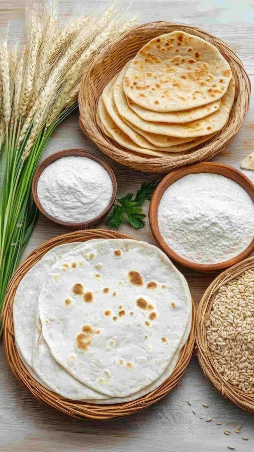 Traditional Middle Eastern Bread Ingredients are Arranged on a Wooden ...