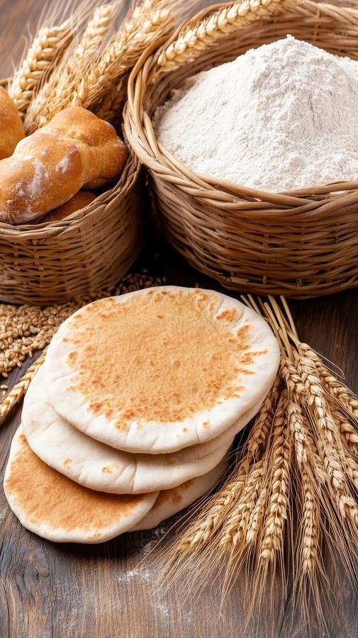Traditional Middle Eastern Bread Ingredients are Arranged on a Wooden ...