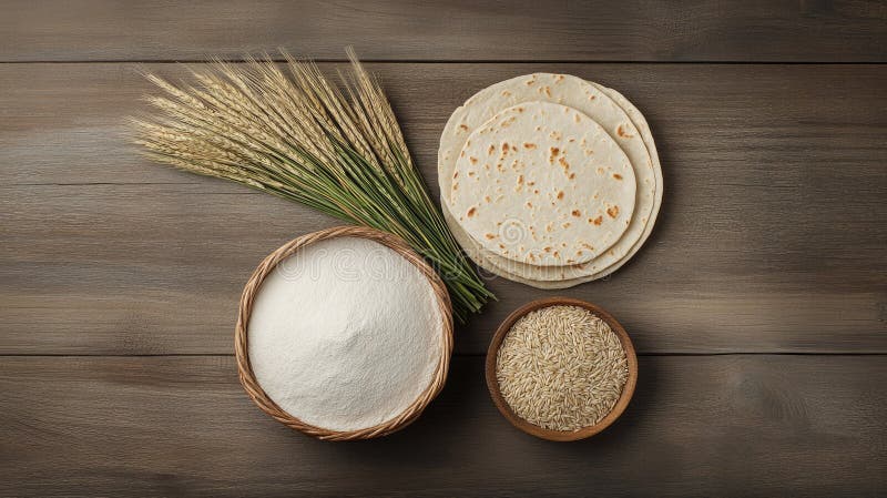 Traditional Middle Eastern Bread Ingredients are Arranged on a Wooden ...