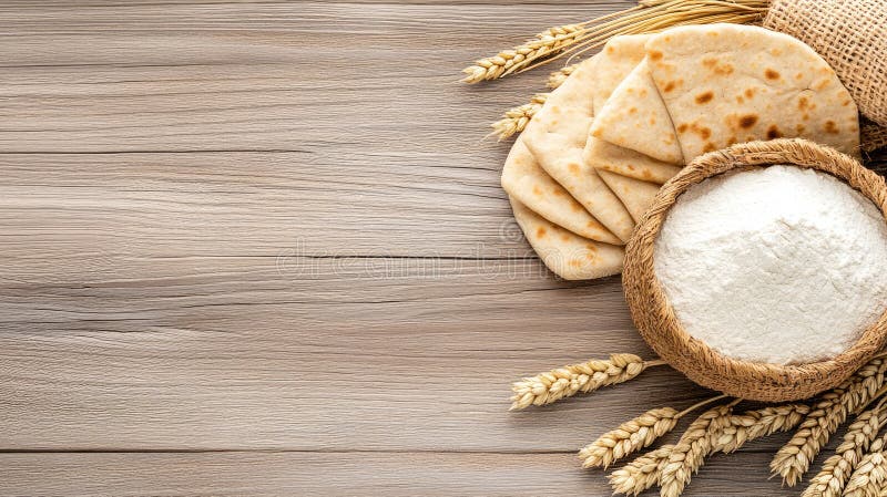 Traditional Middle Eastern Bread Ingredients are Arranged on a Wooden ...