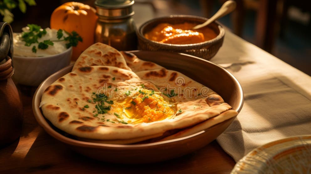 Traditional Middle Eastern Breakfast with Hummus and Flatbreads Stock ...